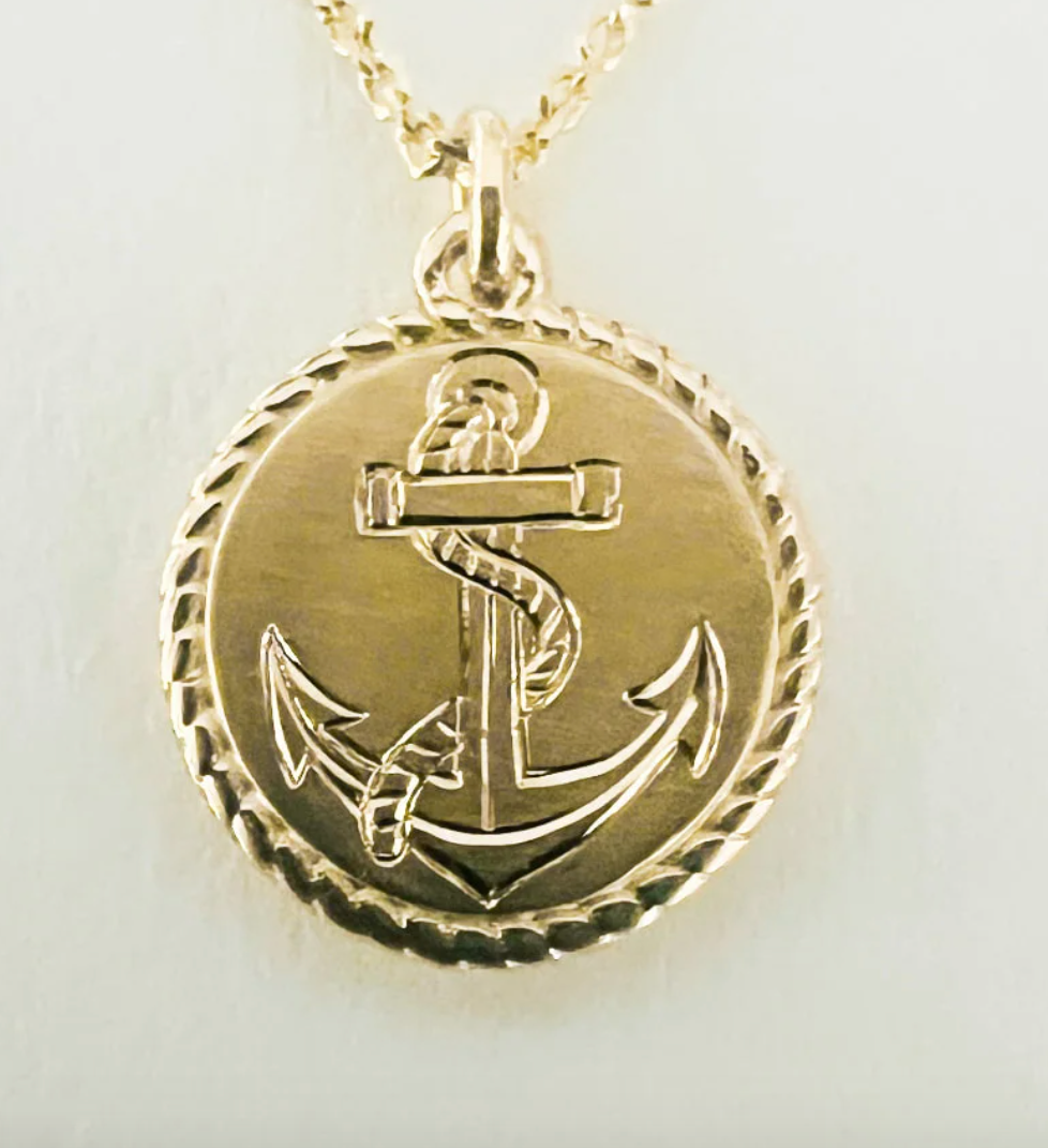 Anchor Me Amulet 14K Yellow Gold Solid Engraved Anchor Pendant on 14k ...