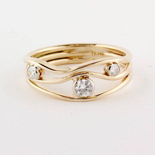 River Stones 14K Yellow Gold Hand-Forged Diamond Ring Diamond Total ...