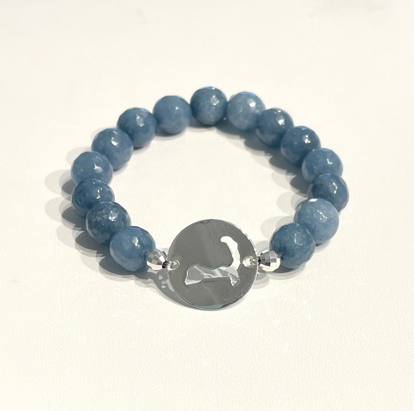 Locally Designed Sterling Silver Round Cape Cod Map & Steel Blue Jade ...