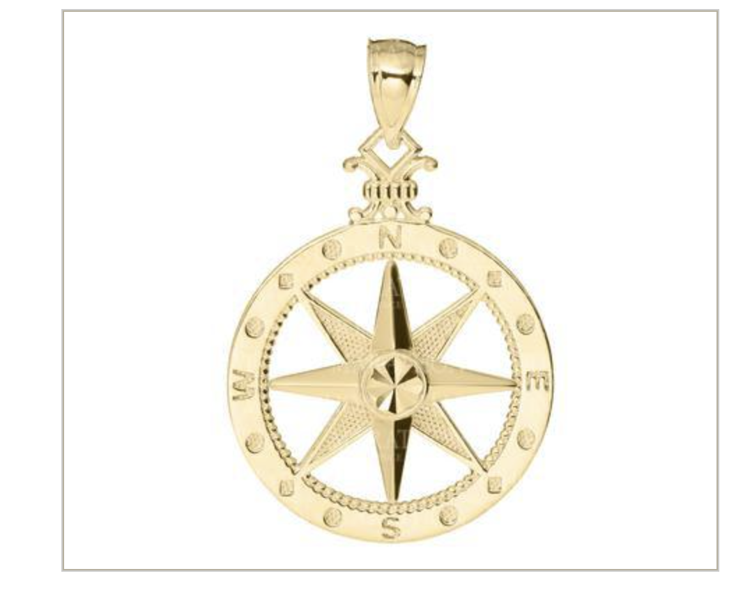 Medium 14K Yellow Gold Compass Rose Necklace on 14K Yellow Gold Chain ...