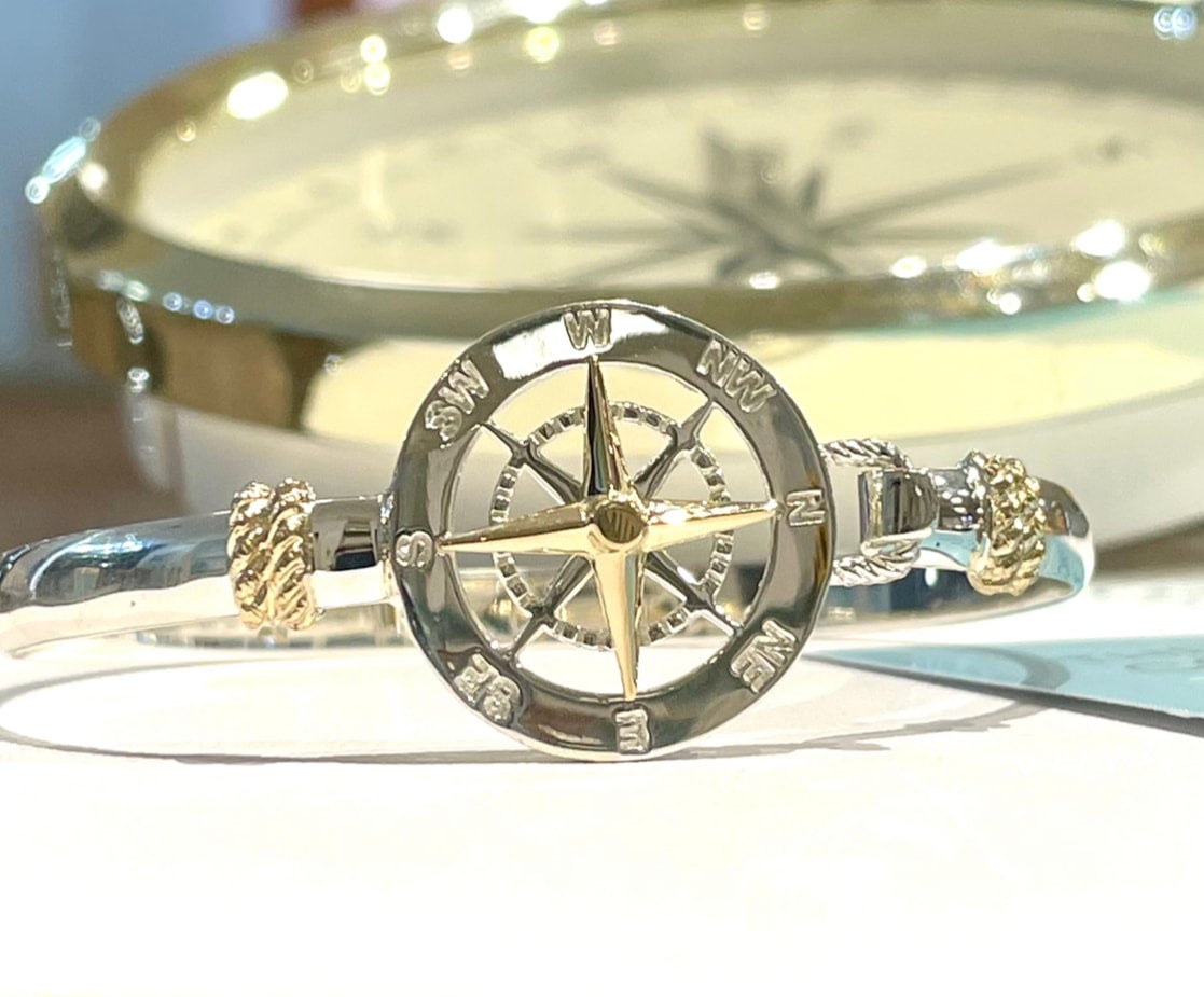 Compass Rose Sterling Silver 5mm Bracelet With 14K Yellow Gold Needle ...