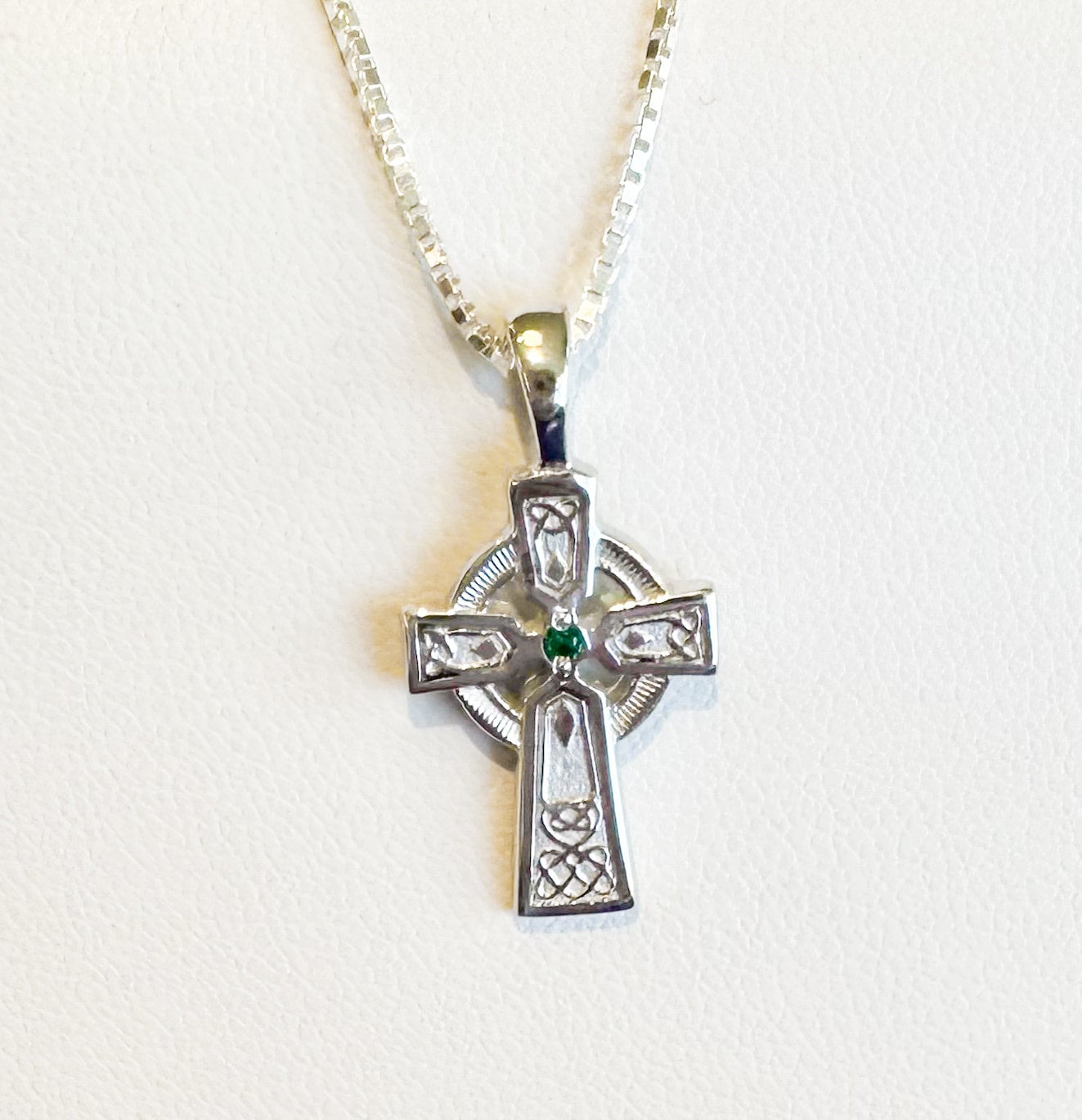 Solid Sterling Silver Small Celtic Cross with Genuine Emerald on Chain ...