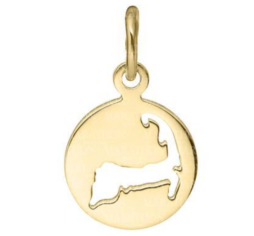 14K Yellow Gold Round Cape Cod Map Cutout Pendant on 14k Yellow Gold ...
