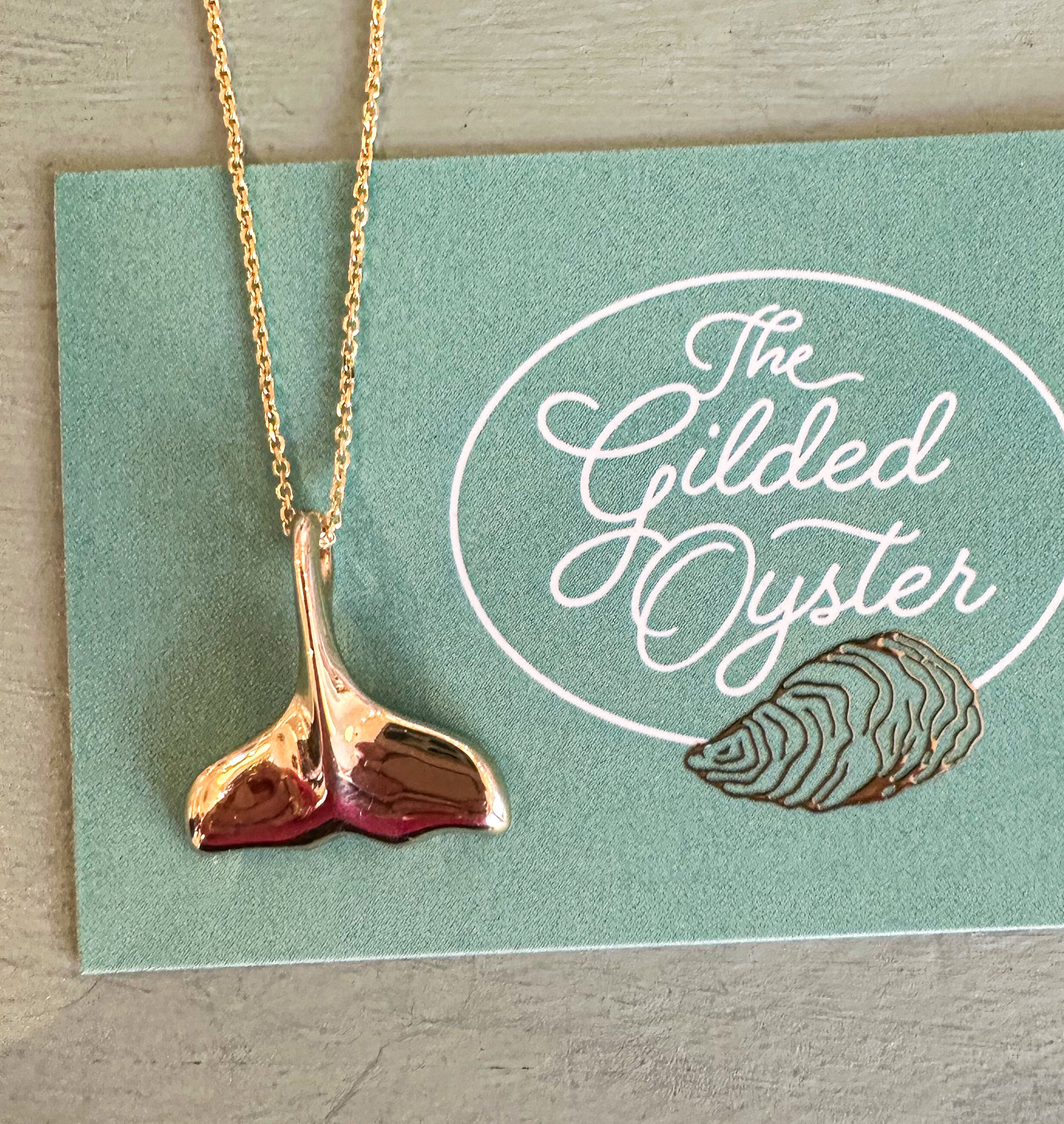 Solid 14K Yellow Gold Medium Whale Tail Pendant on 14k Yellow Gold ...