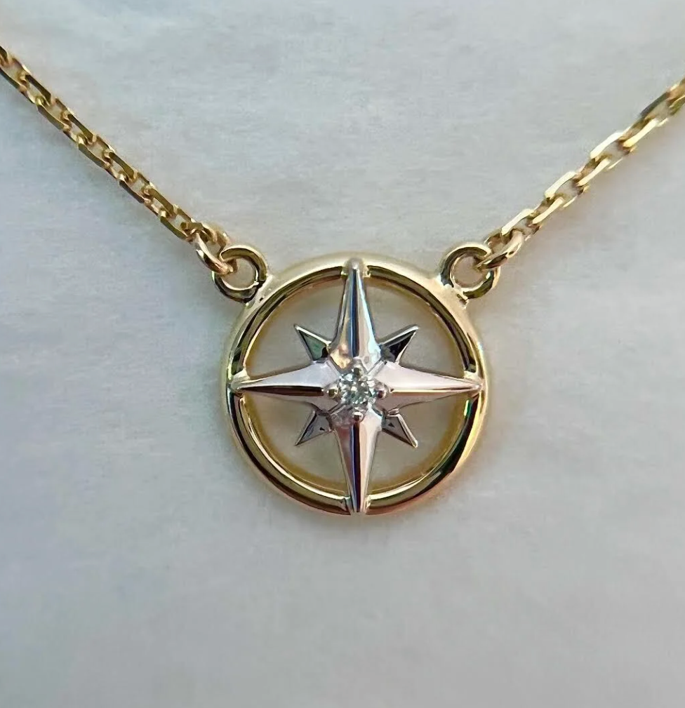 Polaris Necklace 14K Yellow Gold & Platinum Center with 0.01 Ct ...