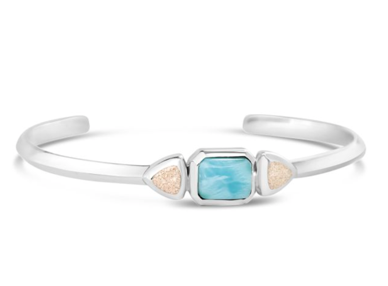 Serenity Sterling Silver Larimar & Cape Cod Beach Sand Cuff Bracelet by Dune Jewelry | The ...