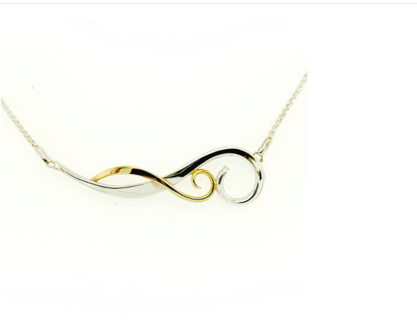 Gentle Surf Hand-Forged Sterling Silver & 14K Yellow Gold Necklace on ...